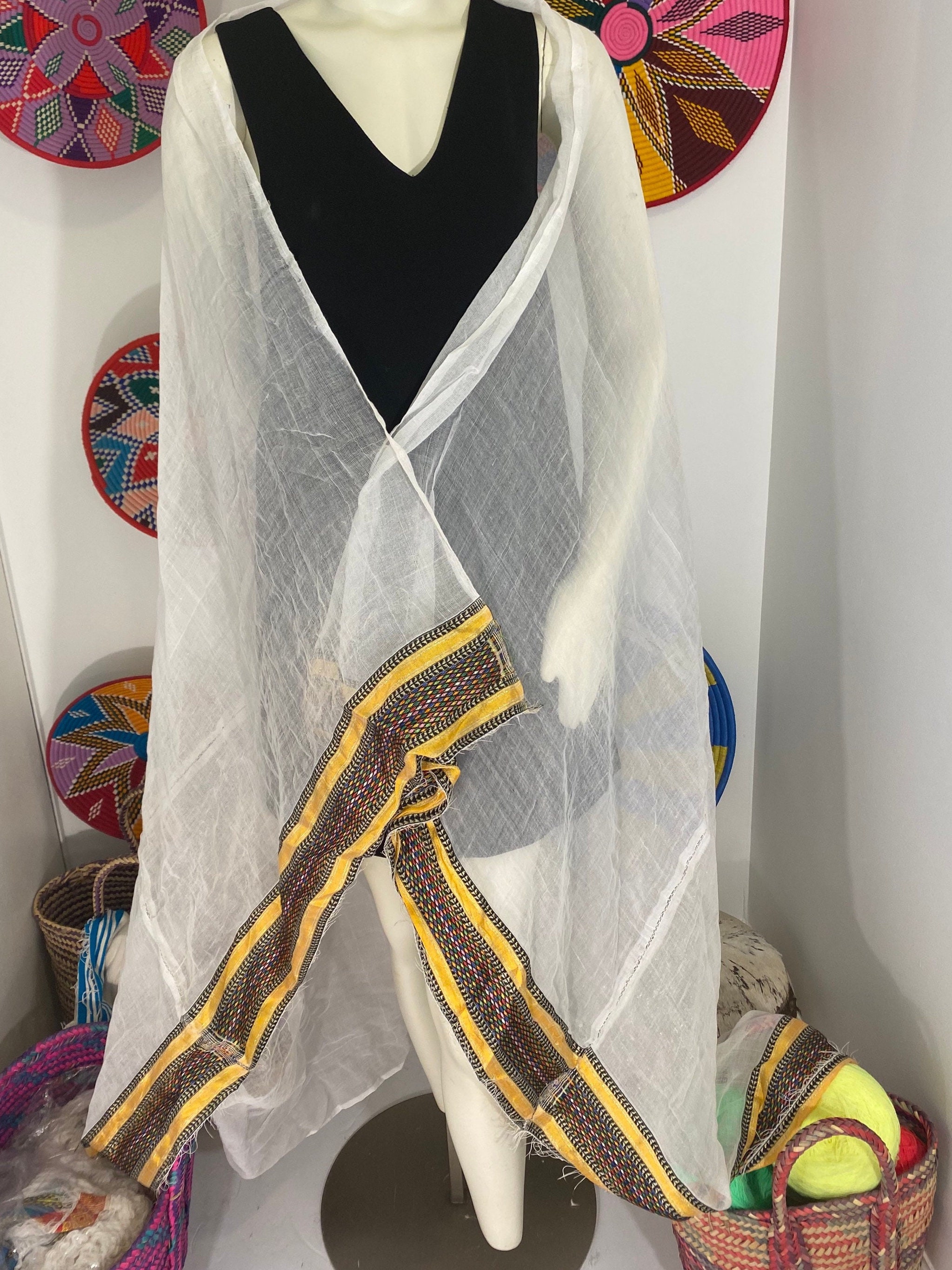 Traditional Netela With Yellow and Colorful Accent Tilet - Etsy