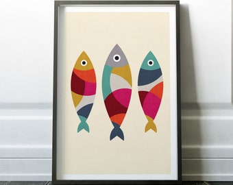 Retro Fish Print, Retro Fish Wall Art, Retro Fish Art Work, Fish Poster ...