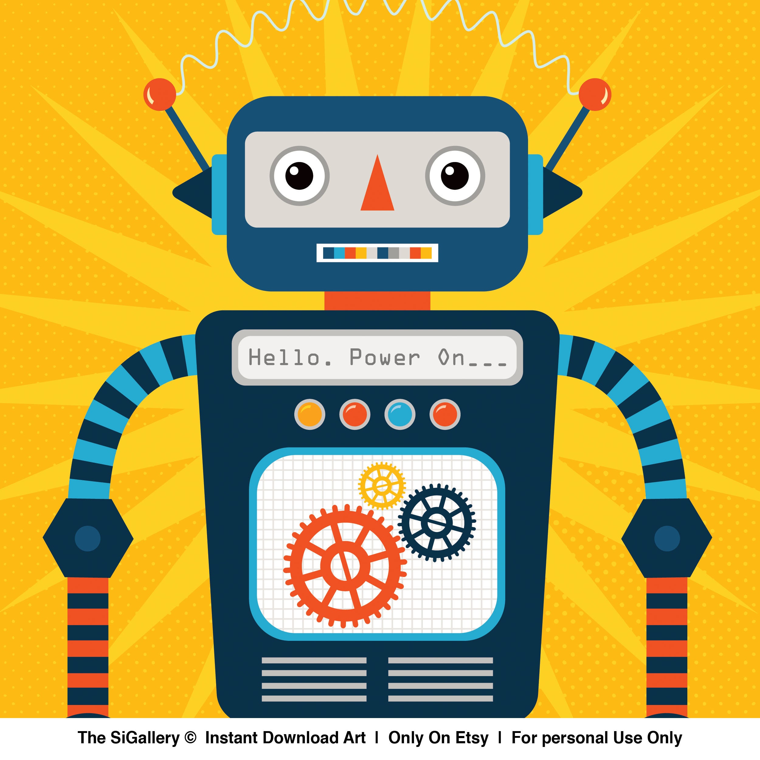 Digital Robot Print, Robot Poster, Robot Art, Children Art, Digital ...