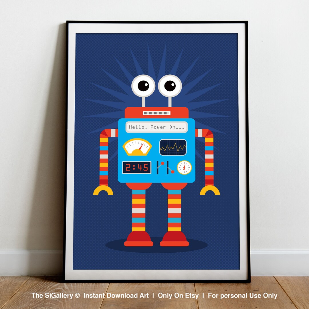 Digital Robot Print, Robot Poster, Robot Art, Children Art, Digital ...