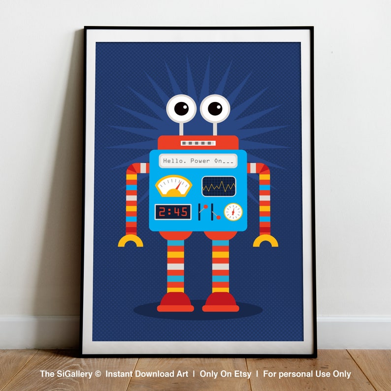 Digital Robot Print Robot Poster Robot Art Children Art - Etsy