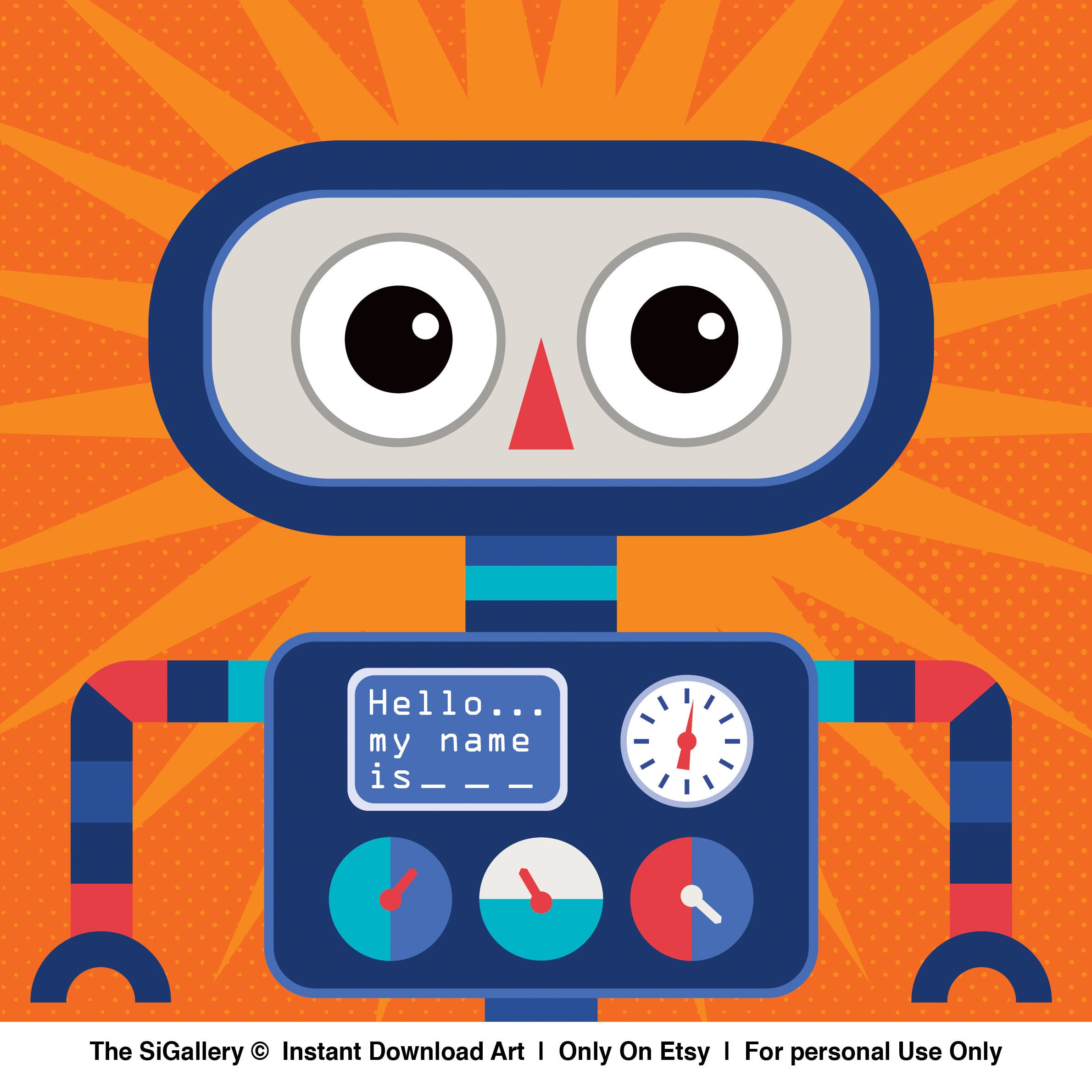 Digital Robot Print, Robot Poster, Robot Art, Children Art, Digital ...