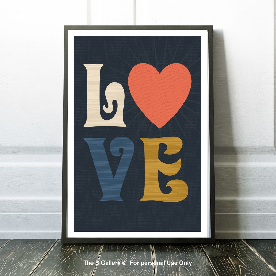 Póster de amor retro, arte de pared de amor retro, arte de amor retro ...