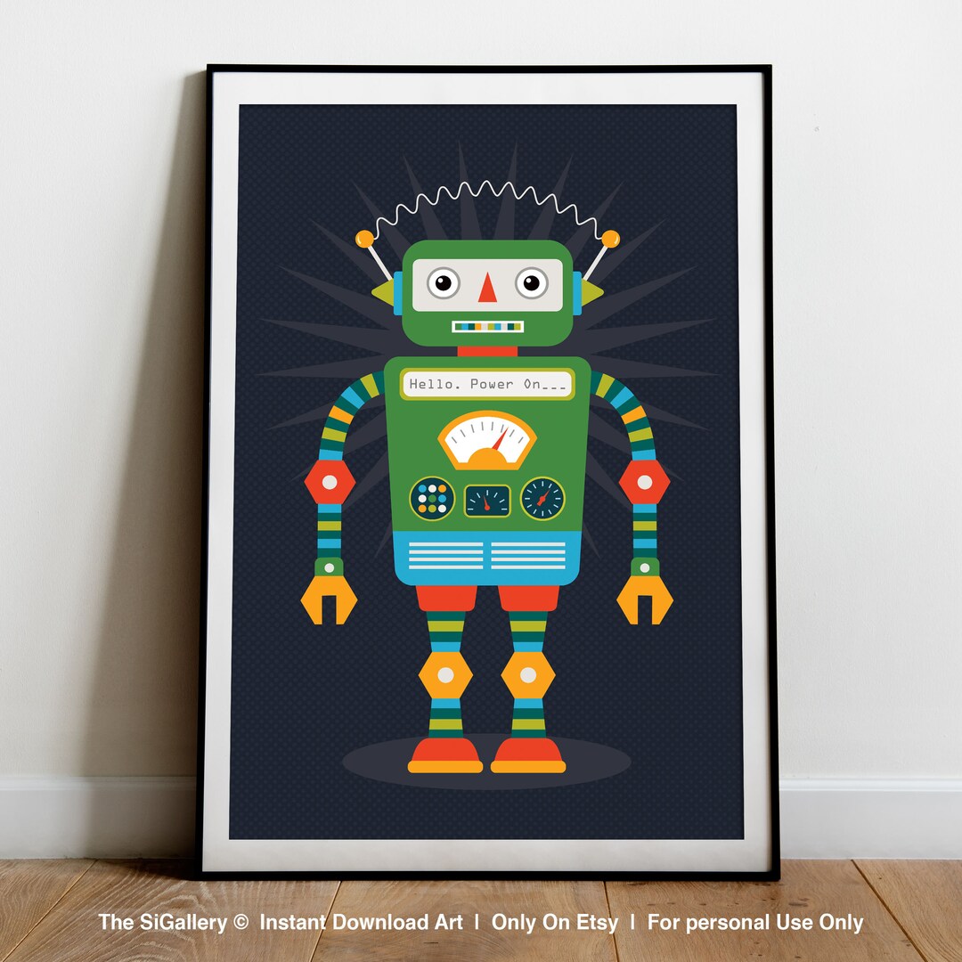 Digital Robot Print, Robot Poster, Robot Art, Children Art, Digital ...