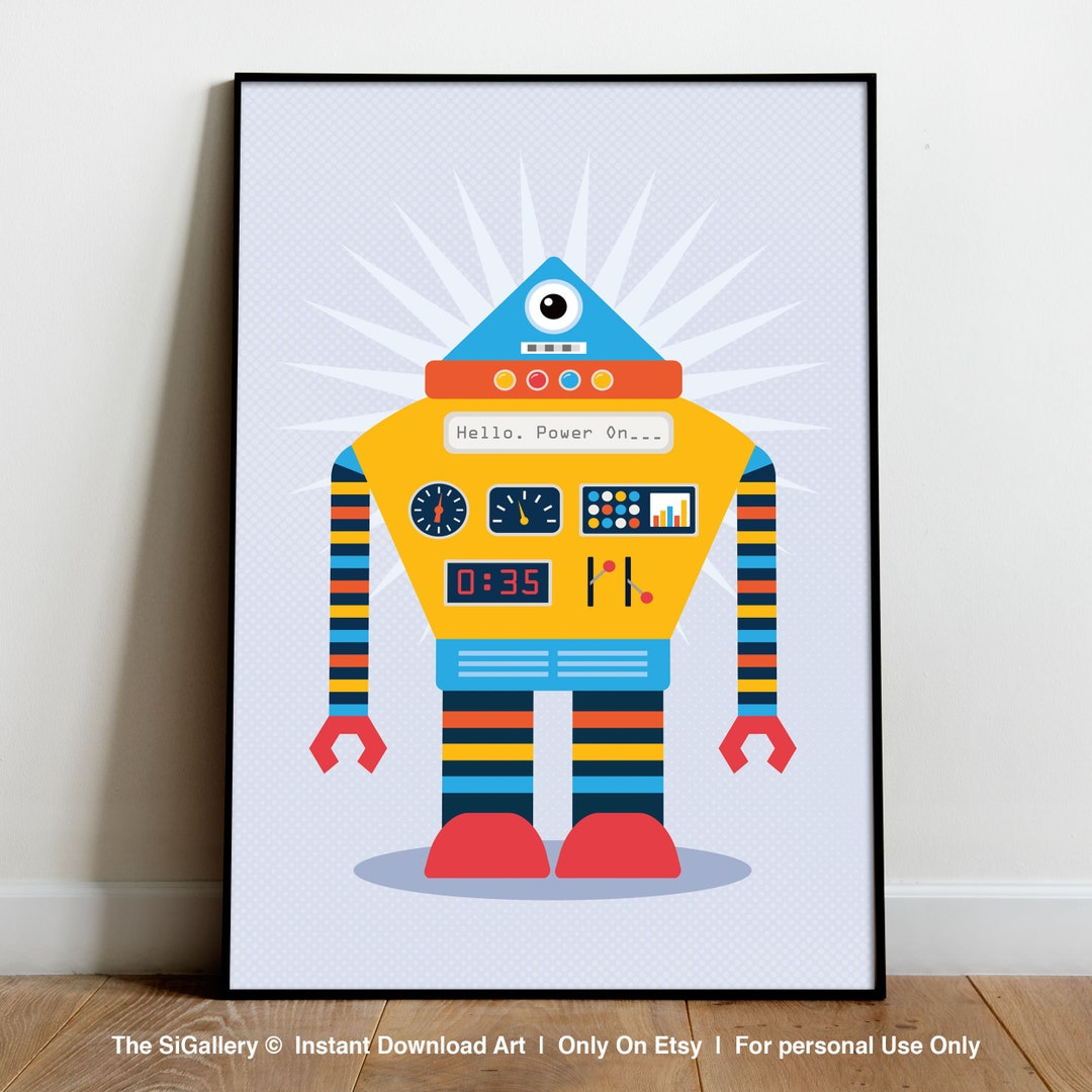 Digital Robot Print, Robot Poster, Robot Art, Children Art, Digital ...
