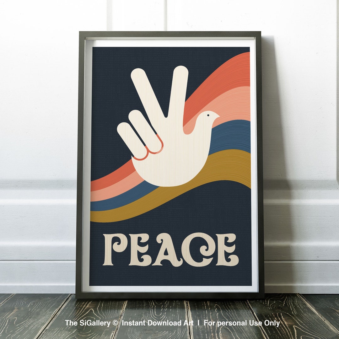 Digital Printable Retro Peace Poster, Retro Peace Wall Art, Retro Peace ...