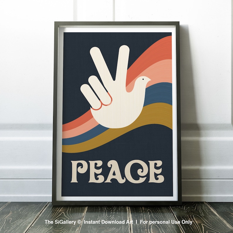 Digital Printable Retro Peace Poster, Retro Peace Wall Art, Retro Peace ...