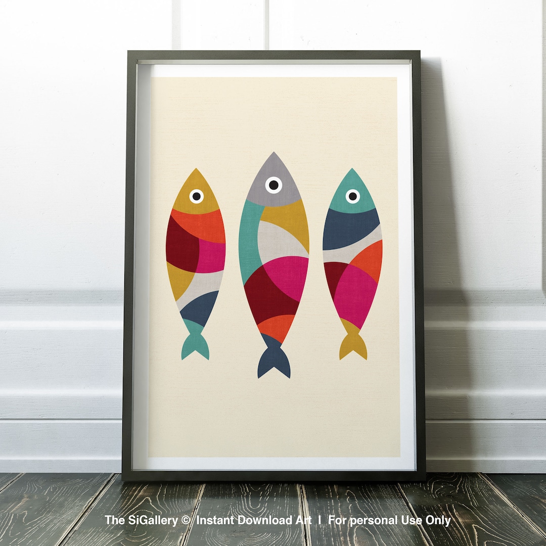 Retro Colourful Fish Print, Retro Fish Print, Colourful Fish Art, Fish ...