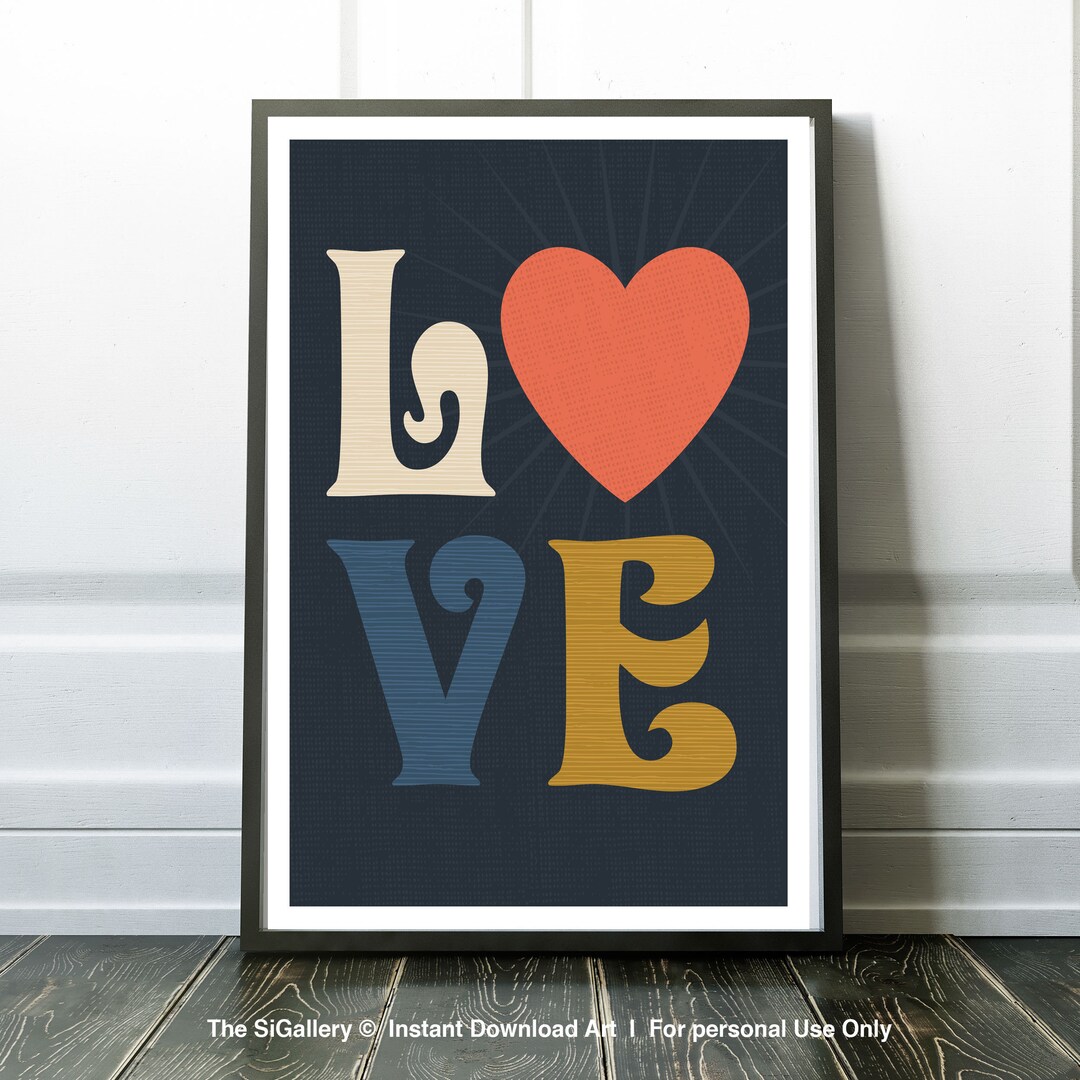 Digital Printable Retro Love Poster, Retro Love Wall Art, Print, Retro ...