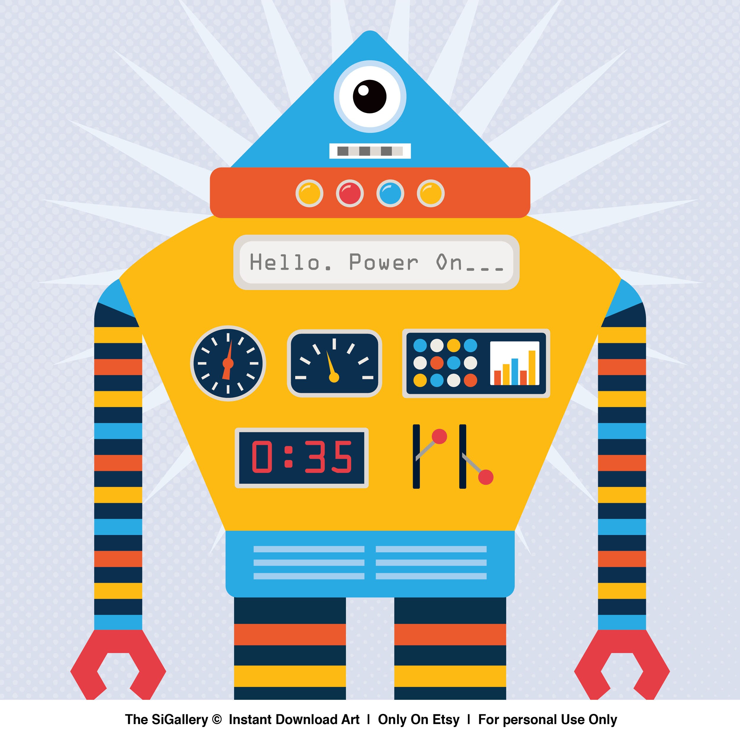 Digital Robot Print, Robot Poster, Robot Art, Children Art, Digital ...