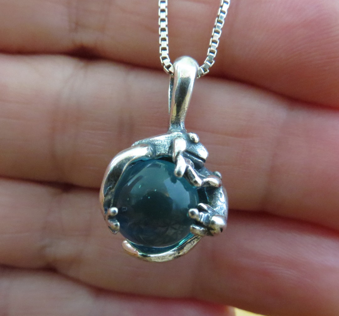 Solid 925 Sterling Silver Two Frogs With 10mm Gemstone Sphere Pendant ...
