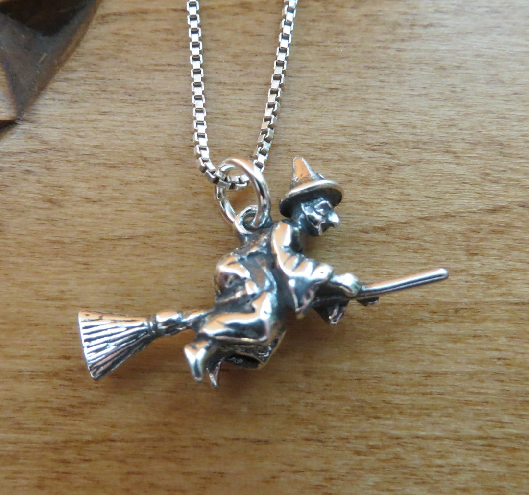 STERLING SILVER Witch on Broom Charm Necklace or Earrings - Etsy