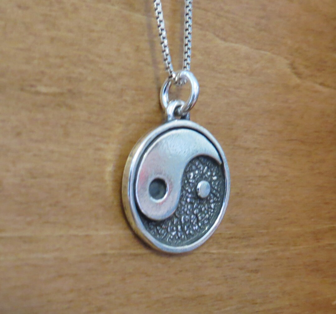 Solid 925 Handcast Sterling Silver Yin Yang Pendant Necklace Charm ...