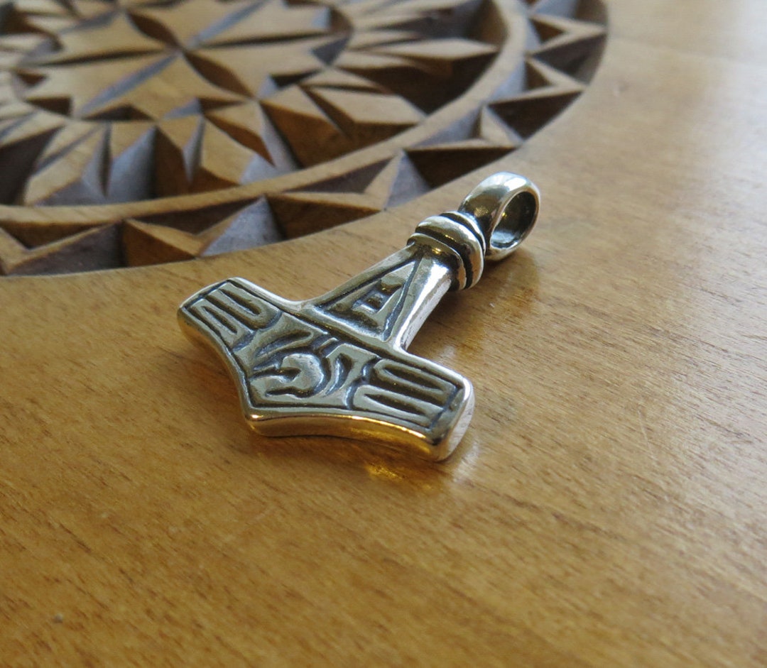 Solid 925 Sterling Silver Thor's Hammer Mjölnir Pendant Necklace ...