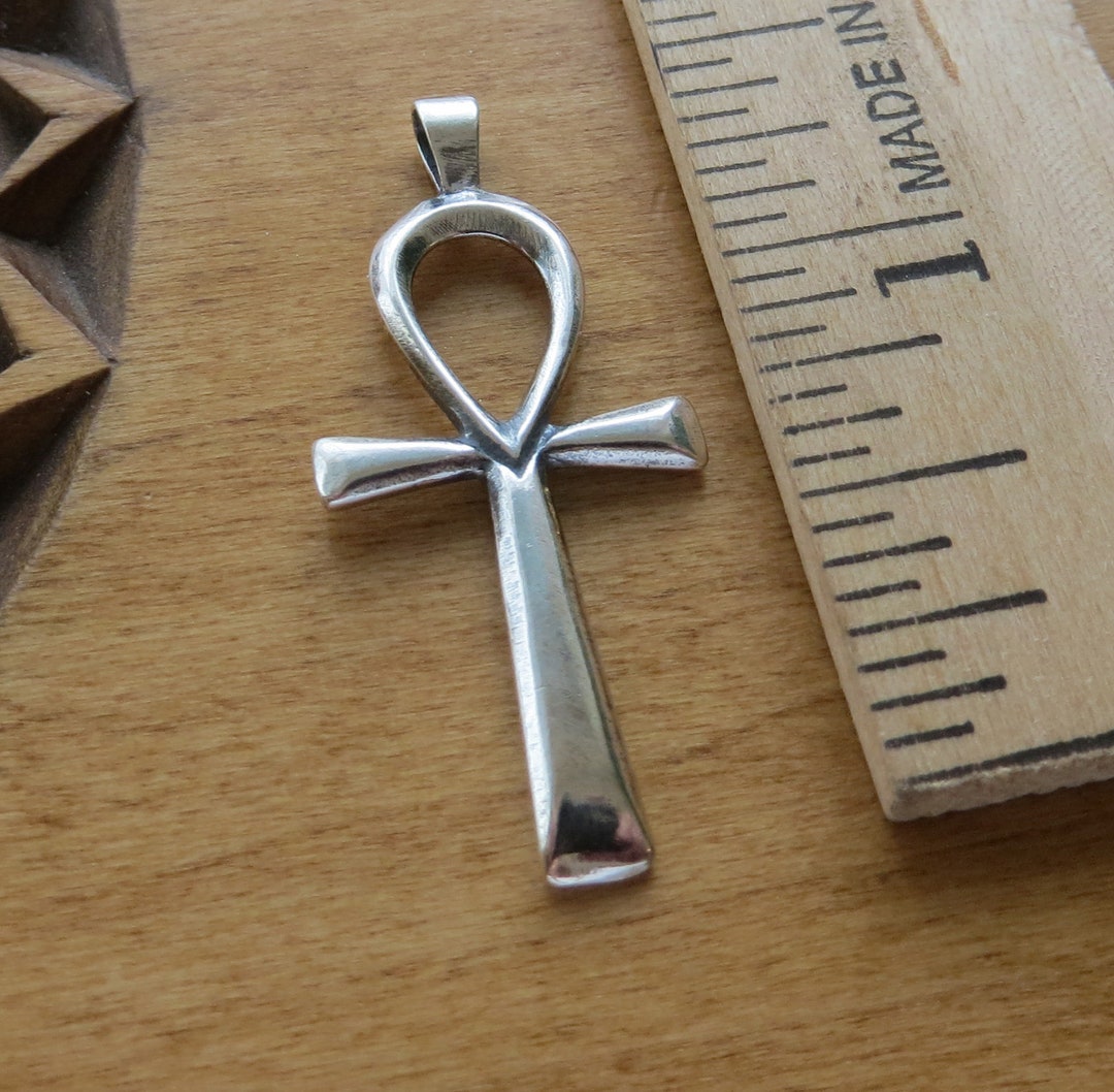 Solid 925 Sterling Silver Ankh Key of Life Pendant Necklace - Handmade ...