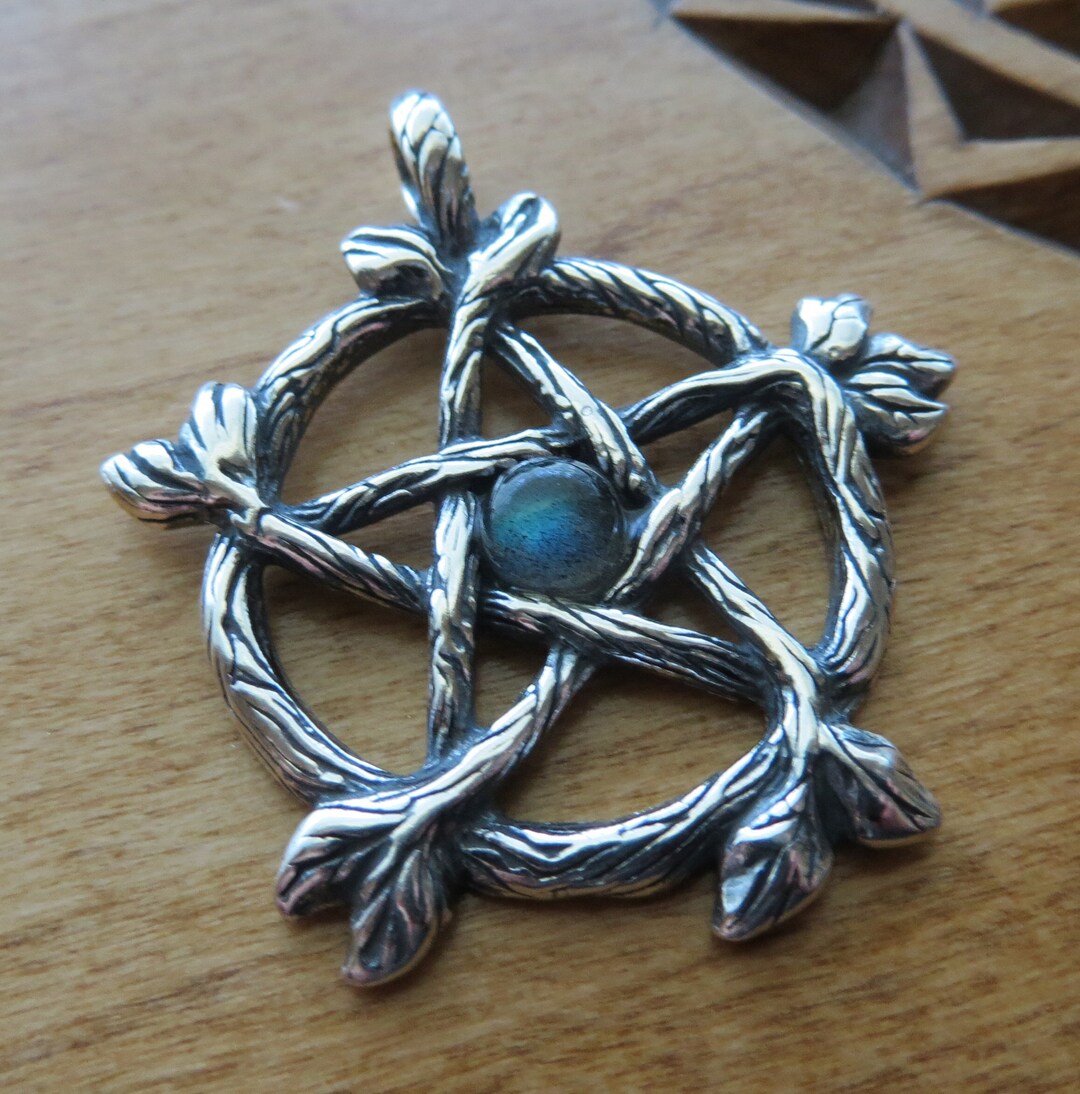 Solid 925 Sterling Silver Pentagram Twigs Tree Branches Pagan Wicca ...