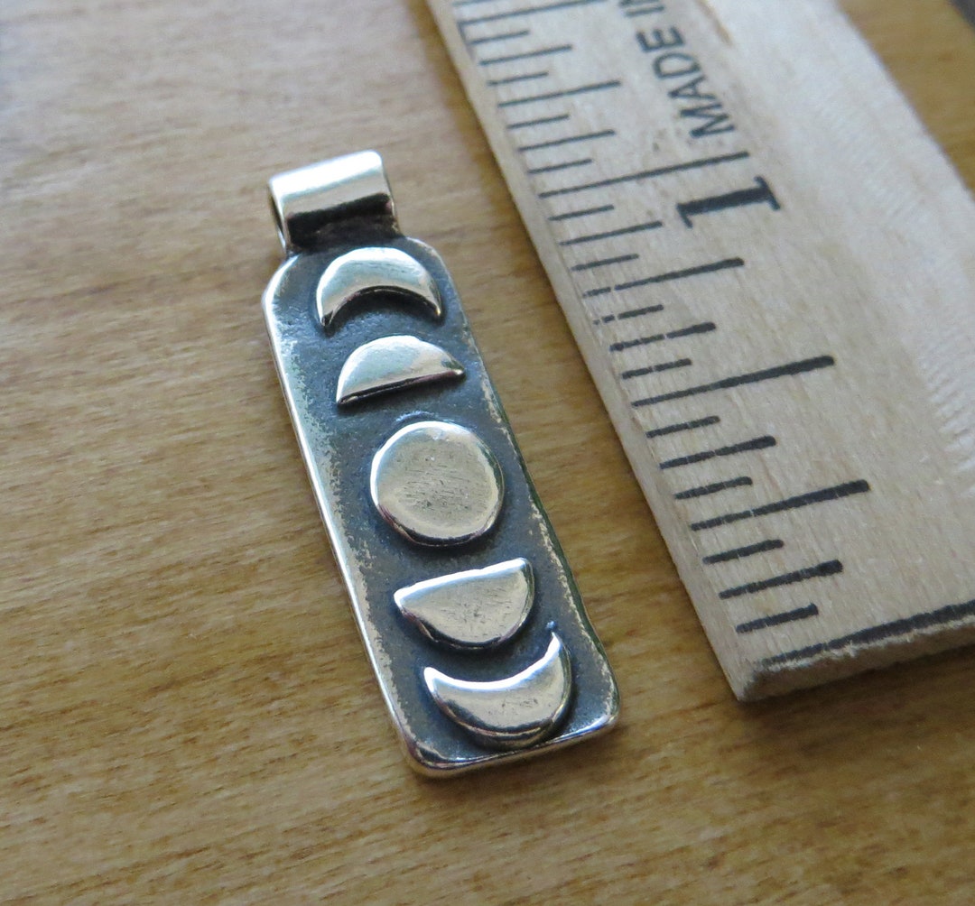 Solid 925 Sterling Silver Phases of the Moon Bar Pendant Necklace My ...