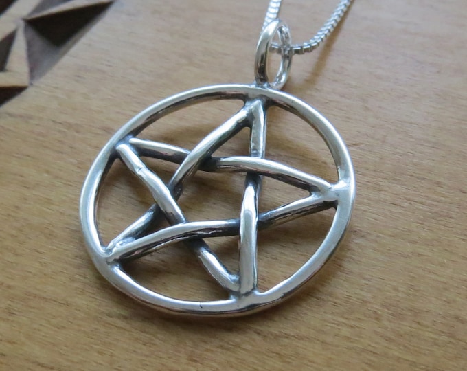 Solid 925 Handcast Sterling Silver Large Pentagram Pentacle Pendant ...