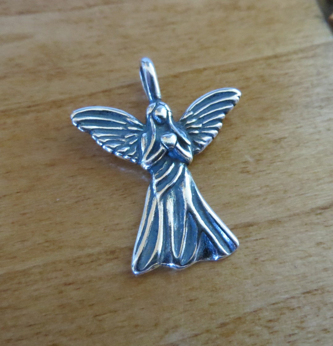 Solid 925 Sterling Silver Angel With Heart - Guardian Angel Pendant ...