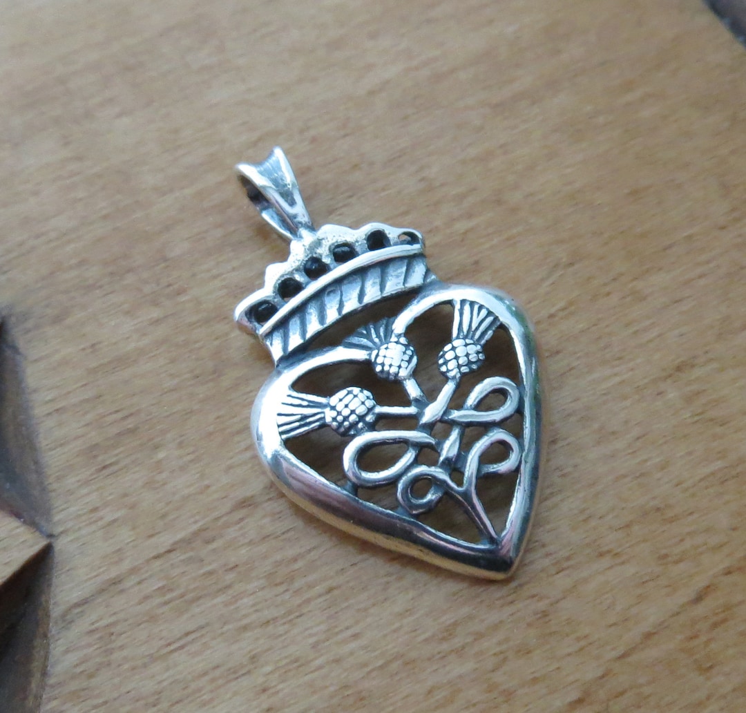 Solid 925 Sterling Silver Classic Scottish Luckenbooth Thistle & Heart ...