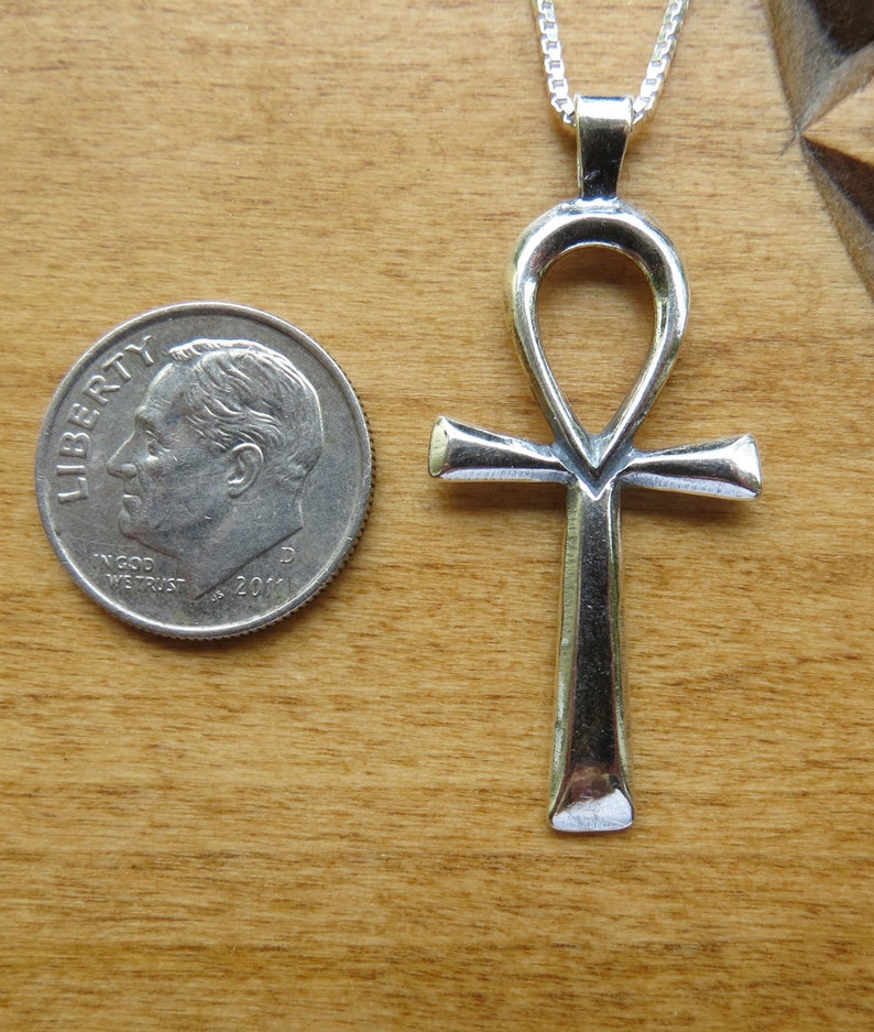 Solid 925 Sterling Silver Ankh Key of Life Pendant Necklace - Handmade ...