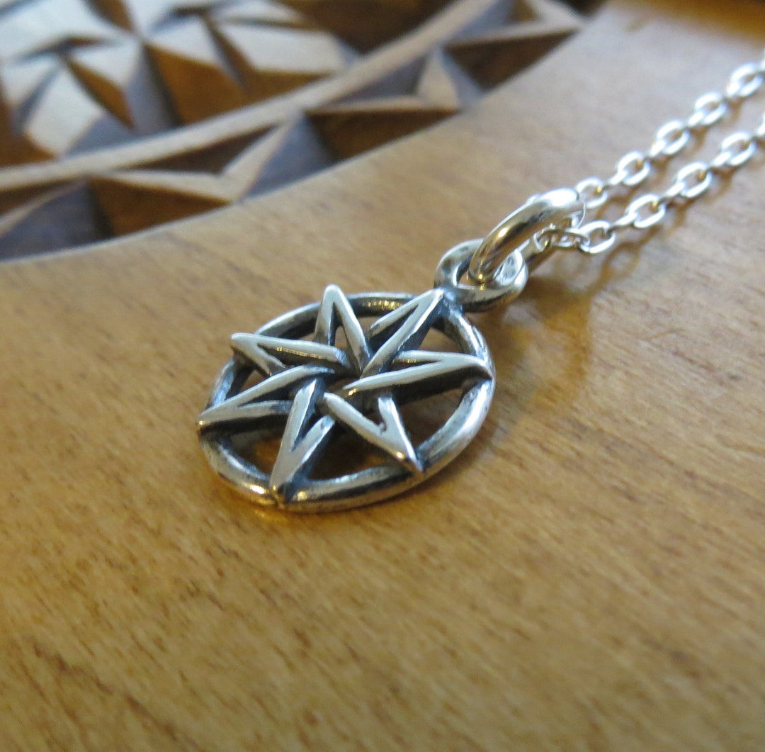 Solid 925 Sterling Silver Seven 7 Pointed Fairy Star Charm, Necklace or ...