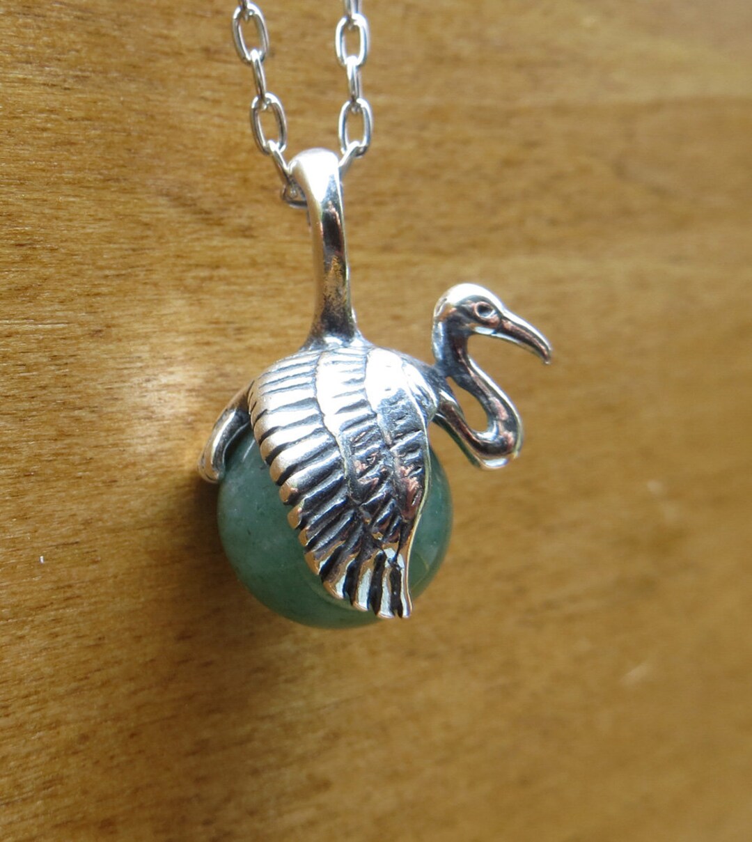 Solid 925 Sterling Silver Heron Crane Bird With Gem Sphere Pendant ...