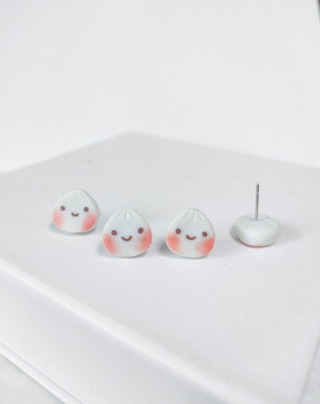 Dim Sum Earrings, Pork Bun Bao Polymer Clay Studs, Chinese Food ...