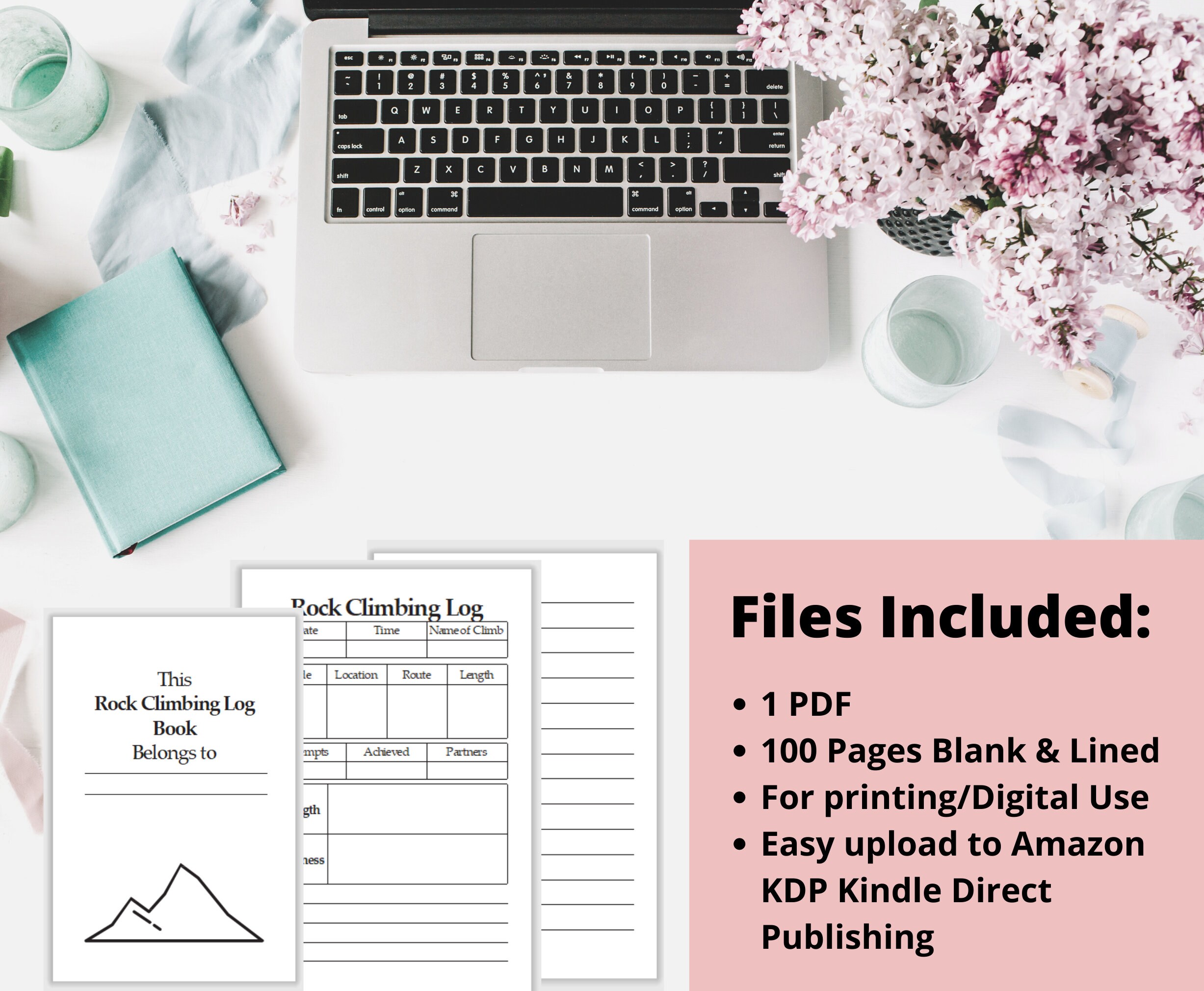 Rock Climbing Log Book Amazon KDP Ready to Use. Blank Pages. Lined. 6 X ...