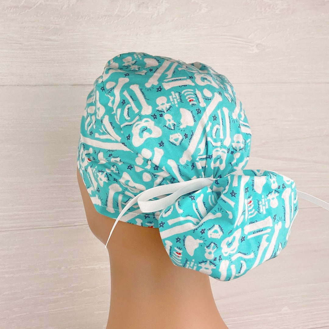 Ponytail Scrub Cap - Scrub Hat - Ortho Bones - Scrub Hat With Buttons ...