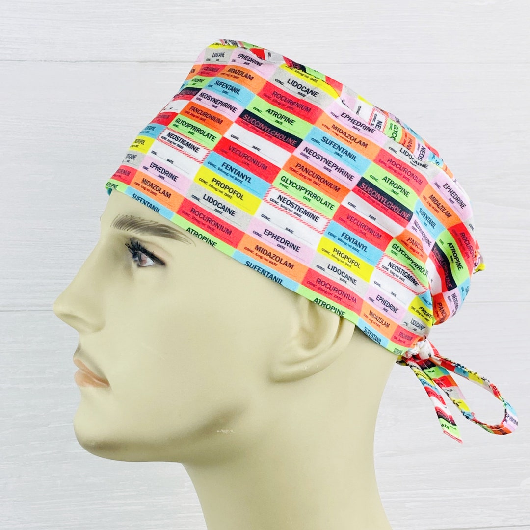 Men's Scrub Hat - Men's Scrub Cap - Men's Tieback Hat - Anesthesia Drug ...