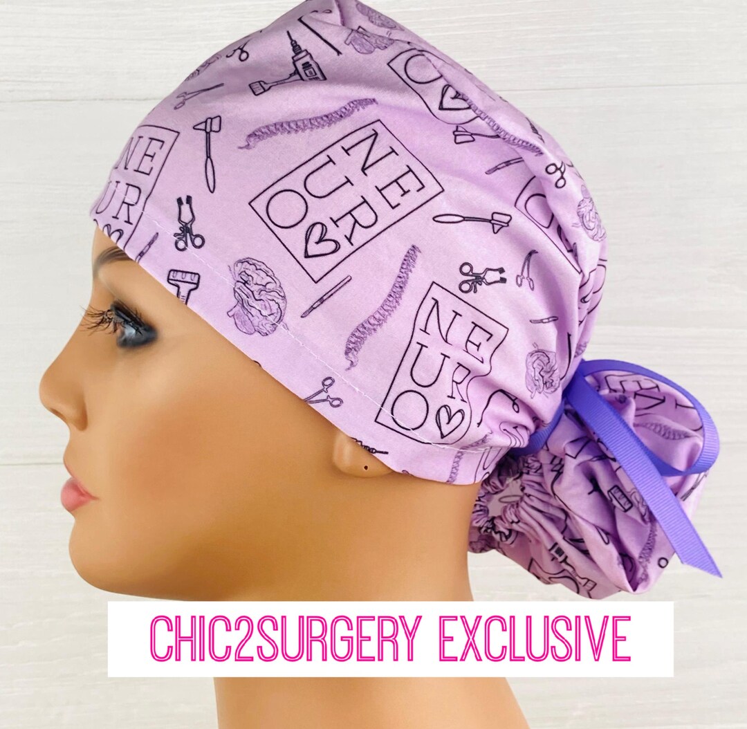 Womens Surgical Scrub Caps - Ponytail - Scrub Hat - Neuro Love Purple ...