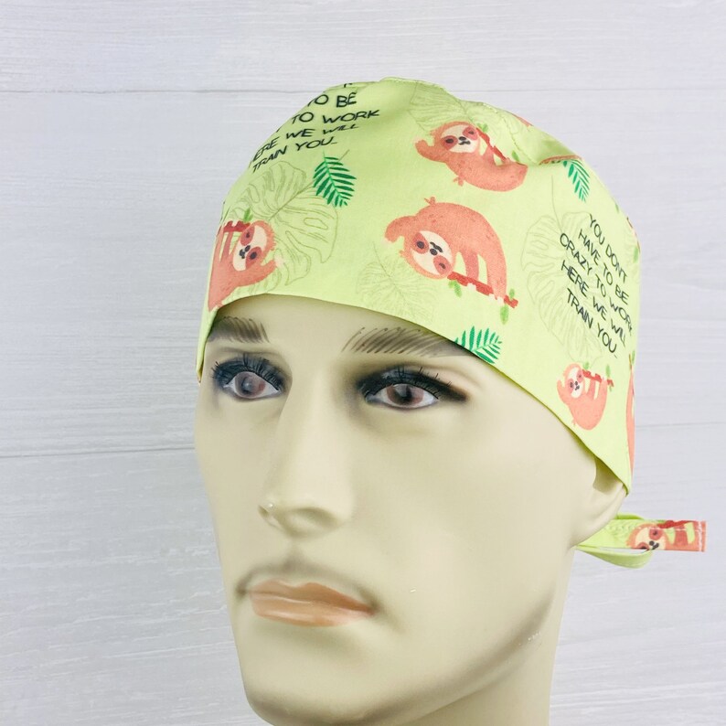 Men's Scrub Hat - Men's Scrub Cap - Men's Tieback Hat - Crazy Sloth - Etsy