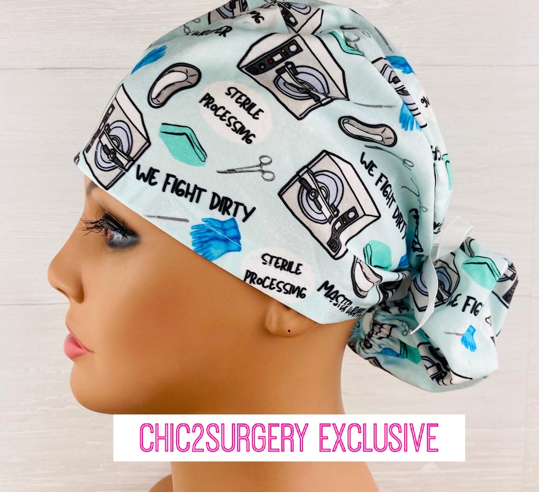 Ponytail Scrub Cap - We Fight Dirty- Scrub Hat With Buttons - Scrub Cap ...