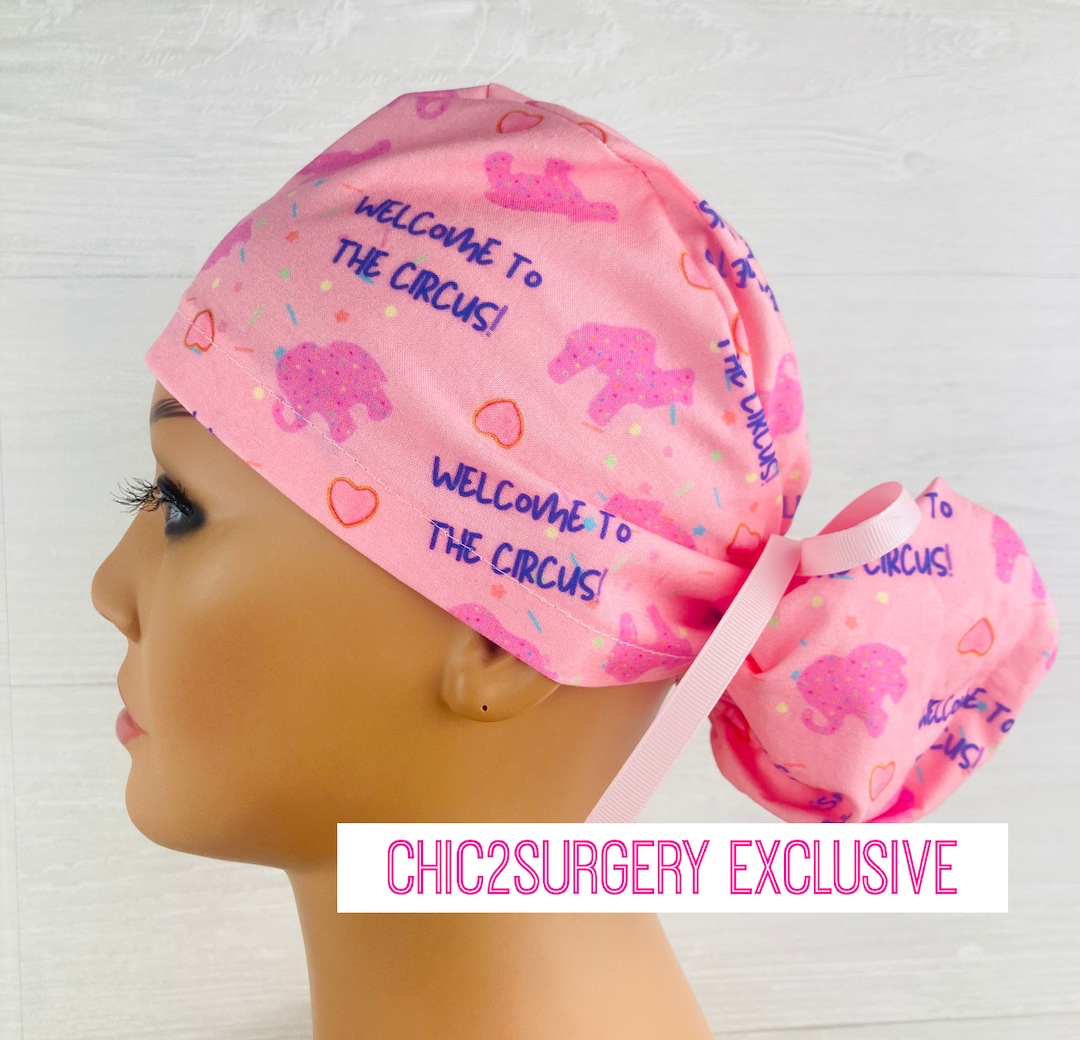 Ponytail Scrub Cap - Scrub Hat - Welcome to the Circus - Scrub Hat With ...