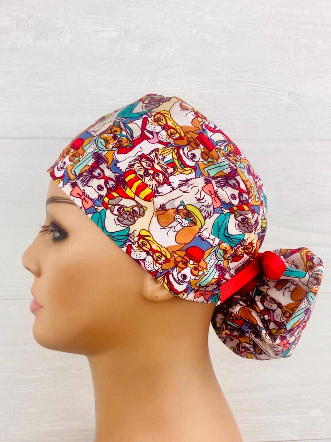 Womens Surgical Scrub Caps - Ponytail - Scrub Hat - Hipster Dogs ...