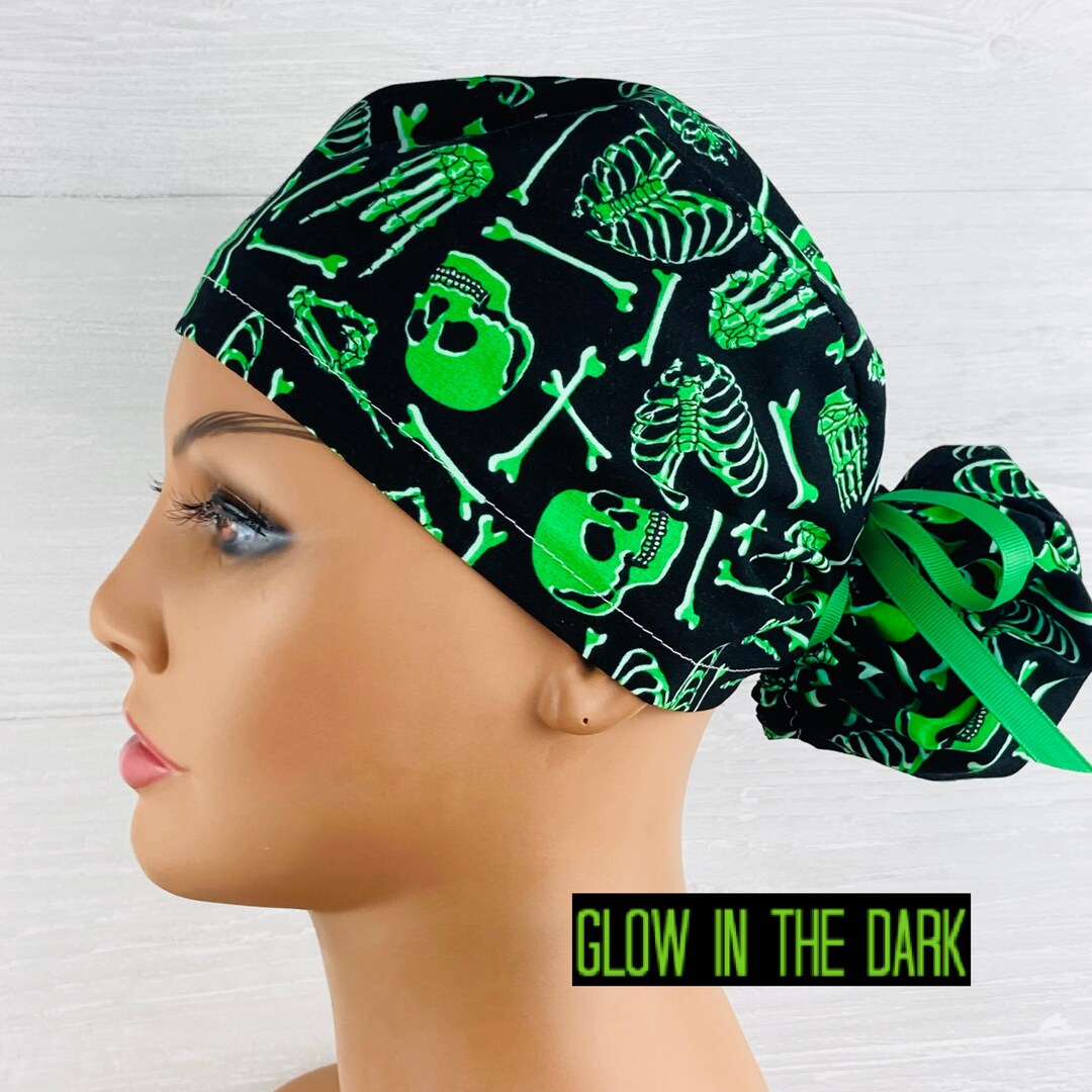 Womens Surgical Scrub Caps - Ponytail - Scrub Hat - Glow Bones - Scrub ...