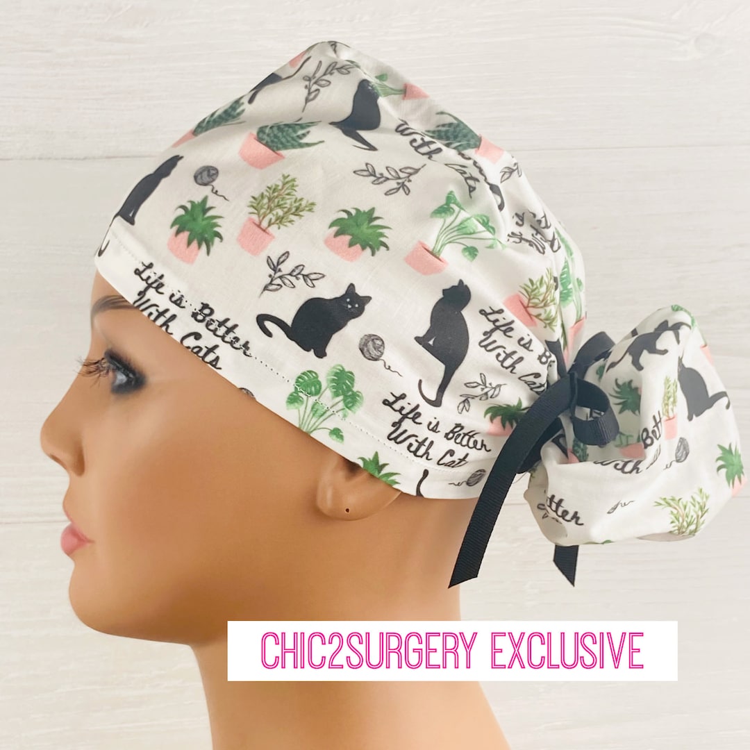 Womens Surgical Scrub Caps - Ponytail - Life is Better With Cats ...