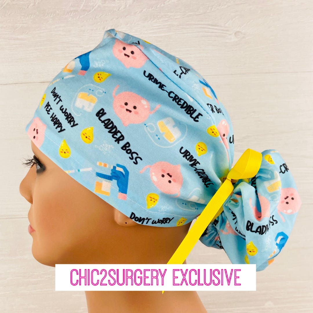 Ponytail Scrub Cap - Bladder Boss - Scrub Hat With Buttons - Scrub Cap ...