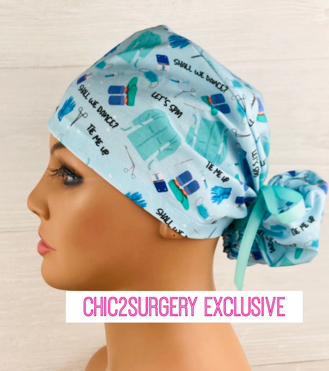 Womens Surgical Scrub Caps - Ponytail - Let's Spin - Scrub Hat With ...