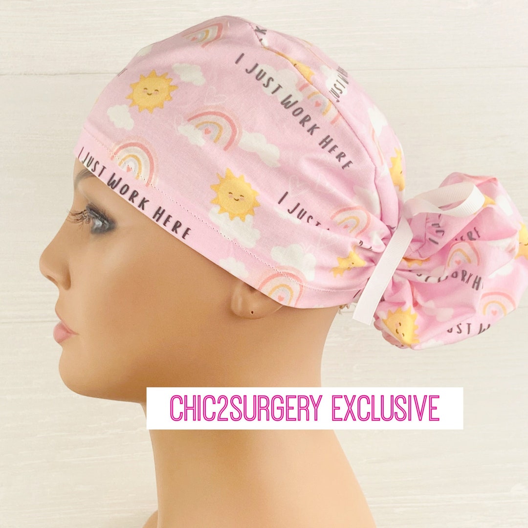 Womens Surgical Scrub Caps - Ponytail - I Just Work Here - Scrub Hat ...