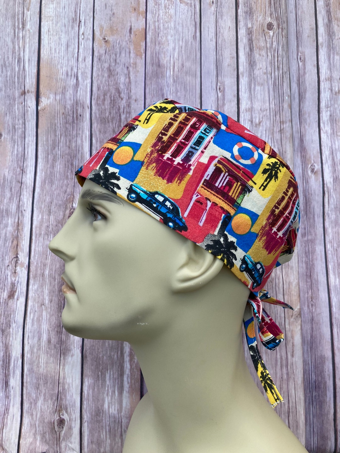 Men's Scrub Hat - Men's Scrub Cap - Men's Tieback Hat - Tropical Summer ...
