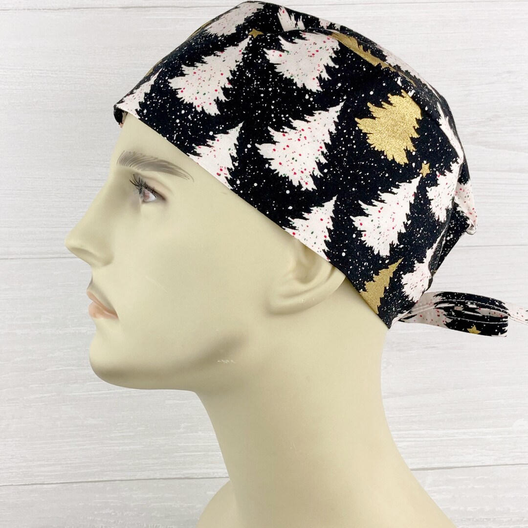 Men's Scrub Hat Men's Scrub Cap Men's Tieback Hat Christmas Trees on ...