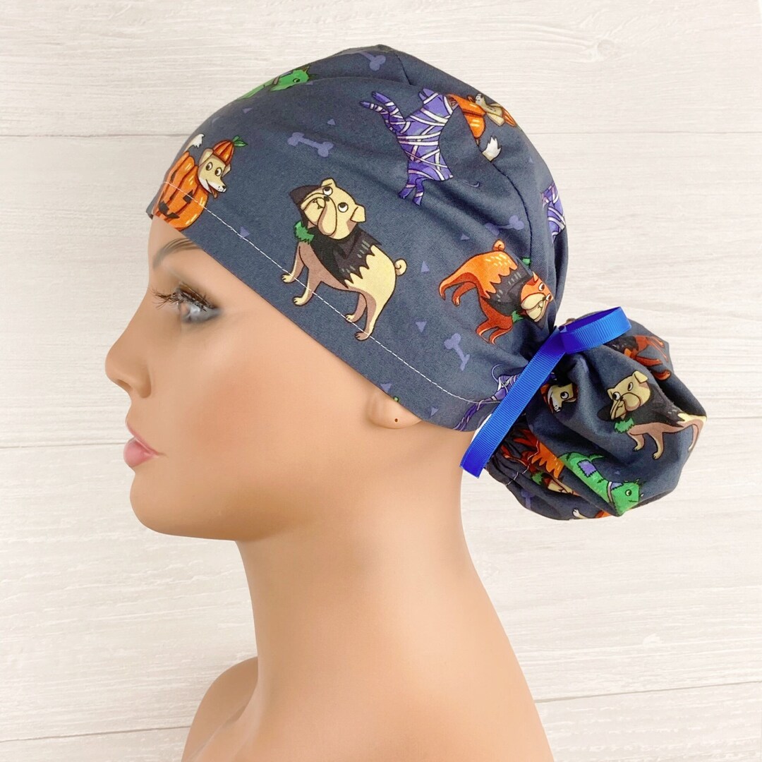 Womens Surgical Scrub Caps - Ponytail - Scrub Hat - Costume Dogs on ...