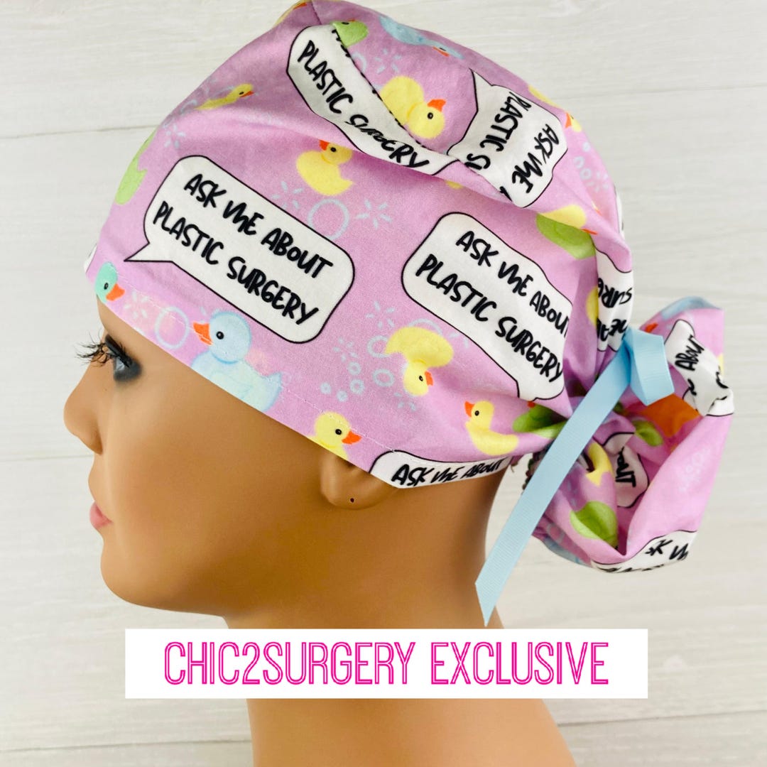 Ponytail Scrub Cap - Plastics Rubber Ducks - Scrub Hat With Buttons ...