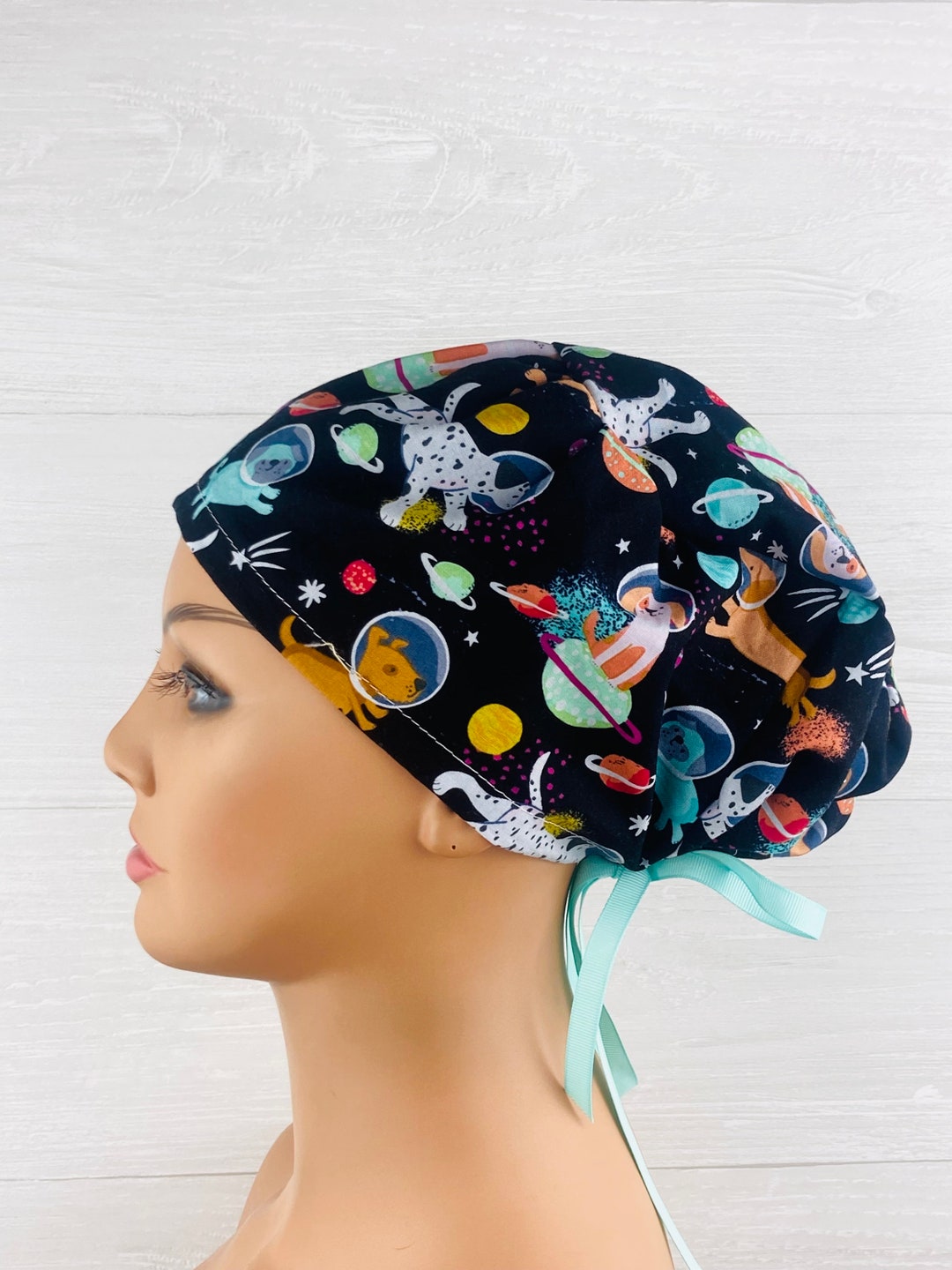 Scrub Hats for Women - Women's Tieback Hat - Scrub Caps - Space Dogs ...