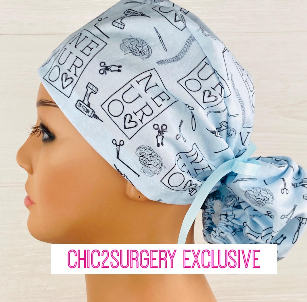 Womens Surgical Scrub Caps - Ponytail - Scrub Hat - Neuro Love Blue ...