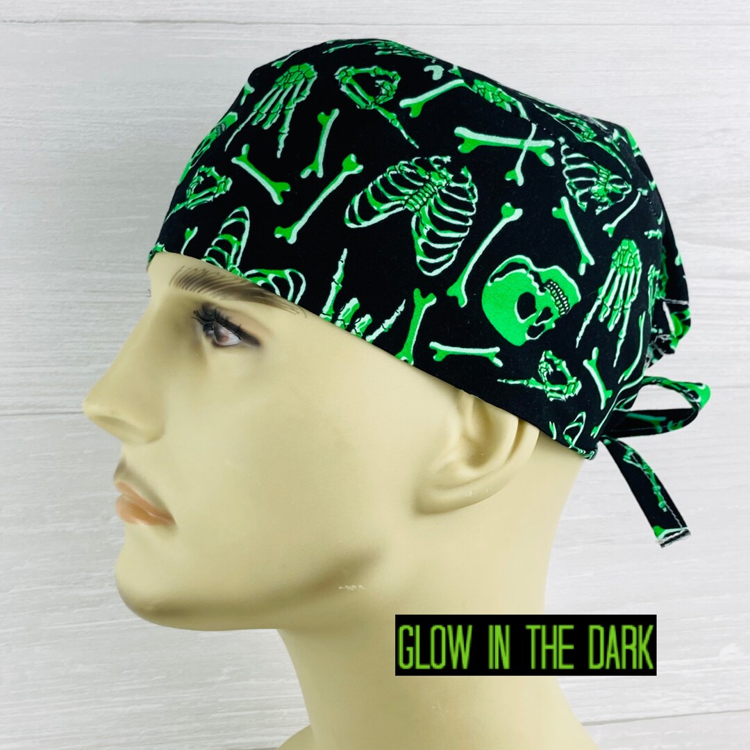 Men's Scrub Hat - Men's Scrub Cap - Men's Tieback Hat - Glow Bones ...