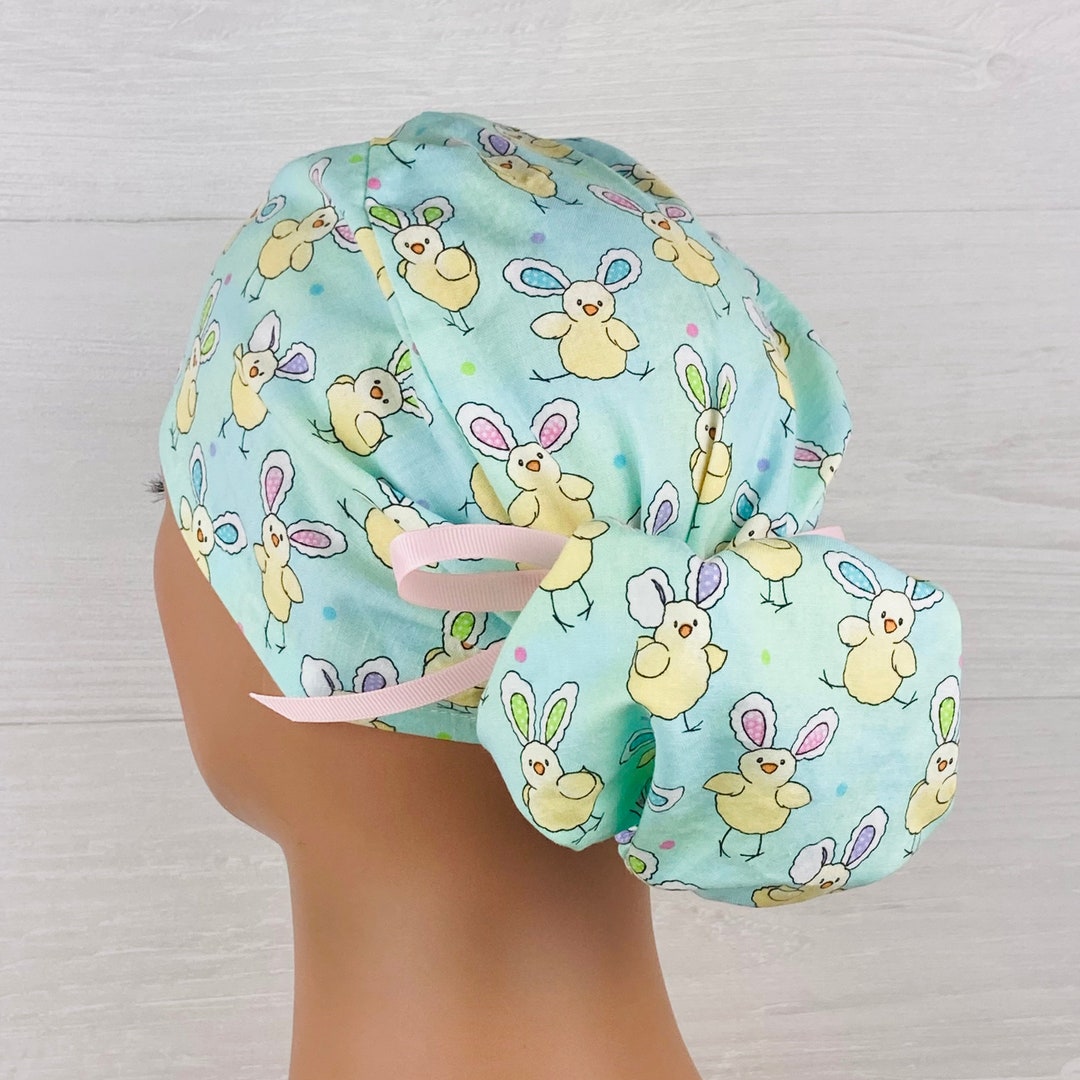 Handmade Surgical Scrub Hat - Scrub Cap - Ponytail - Easter Chicks With ...
