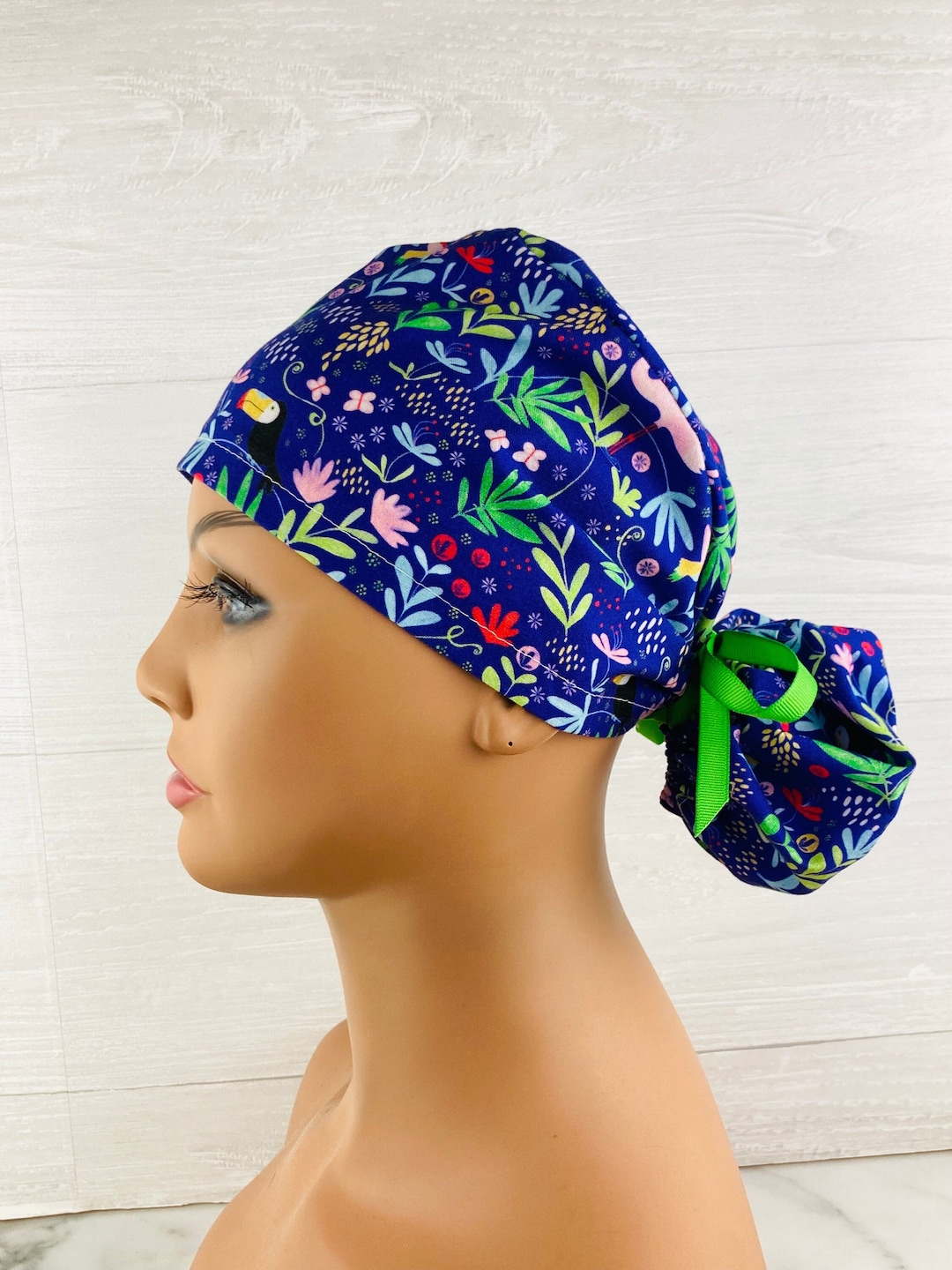 Womens Surgical Scrub Caps - Ponytail - Scrub Hat - Tropica Birds on ...